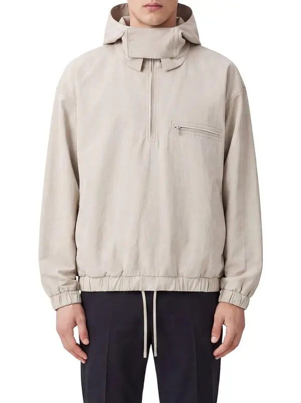 RIER Hooded Cotton Windcheater Jacket With High Neck And Zip Closure - Grey