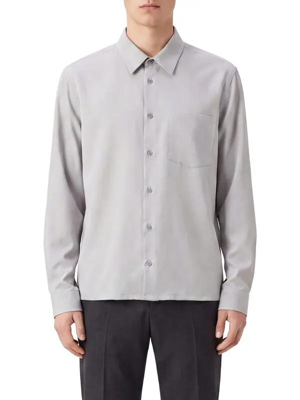 RIER Casual Technical Fabric Shirt With Classic Collar And Patch Pockets - Grey