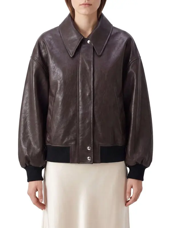 Khaite Lambskin Leather Overshirt Jacket - Brown