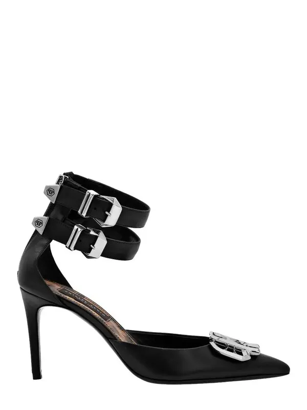 Philipp Plein Gothic Leather Stiletto Pumps With Hexagon Logo - Black