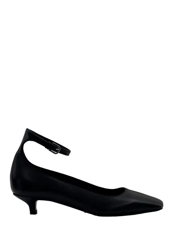 TOTEME Leather Square Toe Stiletto Pumps With Ankle Strap - Black