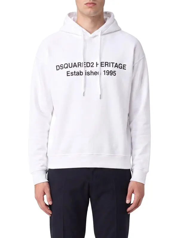 Dsquared2 Cotton Hoodie With Contrast Logo And Drawstring Hood - White