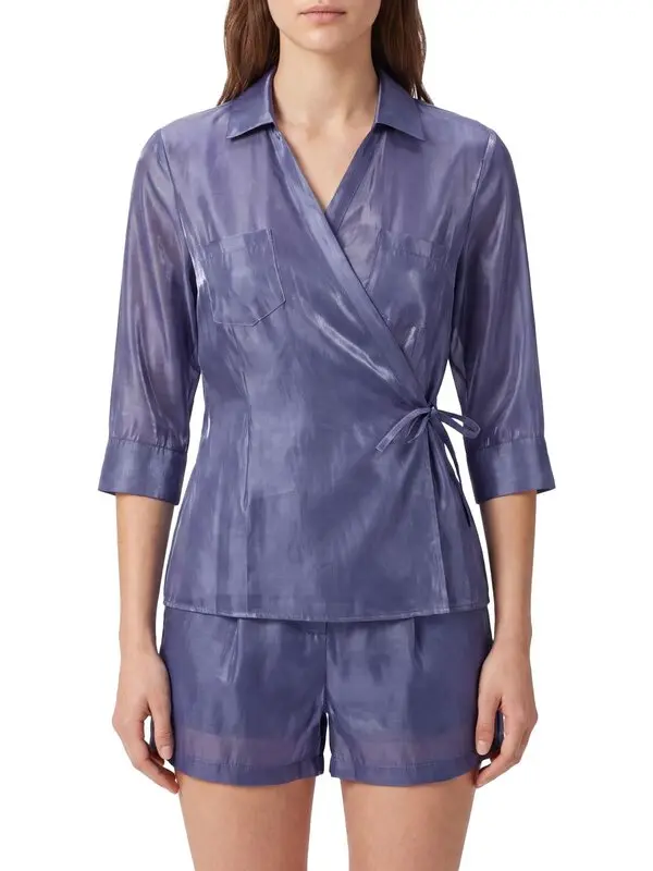 Paloma Wool Wrap Shirt With Front Tie Detail - Navy