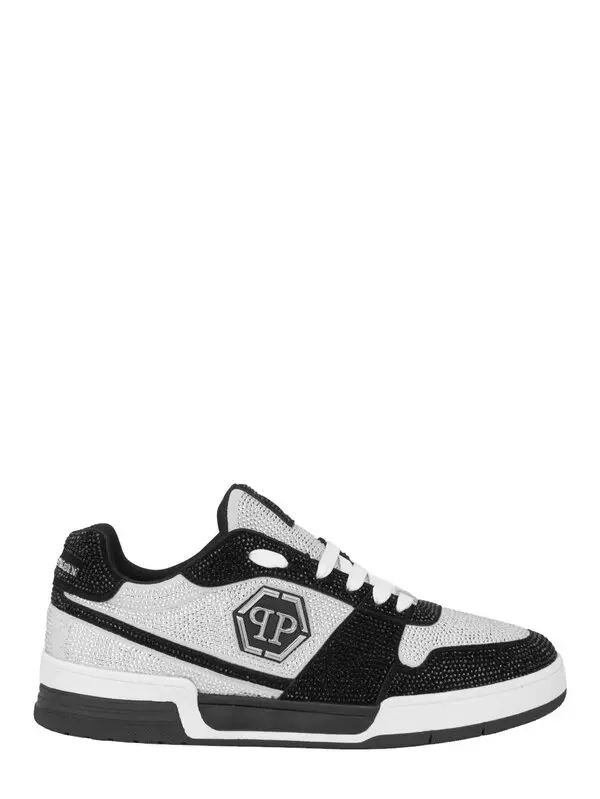 Philipp Plein P-force Leather Sneakers With Monogram And Crystals - White
