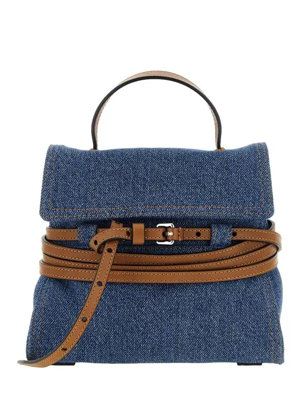 Moschino Denim Handbag With Leather Belt Detail - Blue