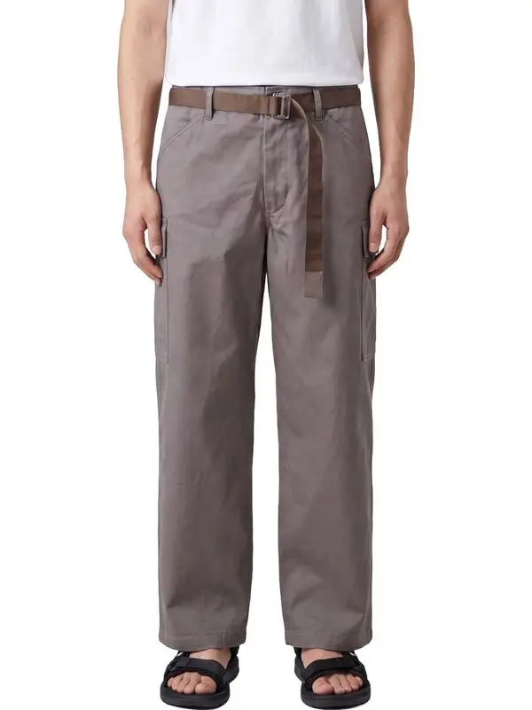 Sacai Straight-leg Cotton Cargo Trousers With Adjustable Belt - Grey