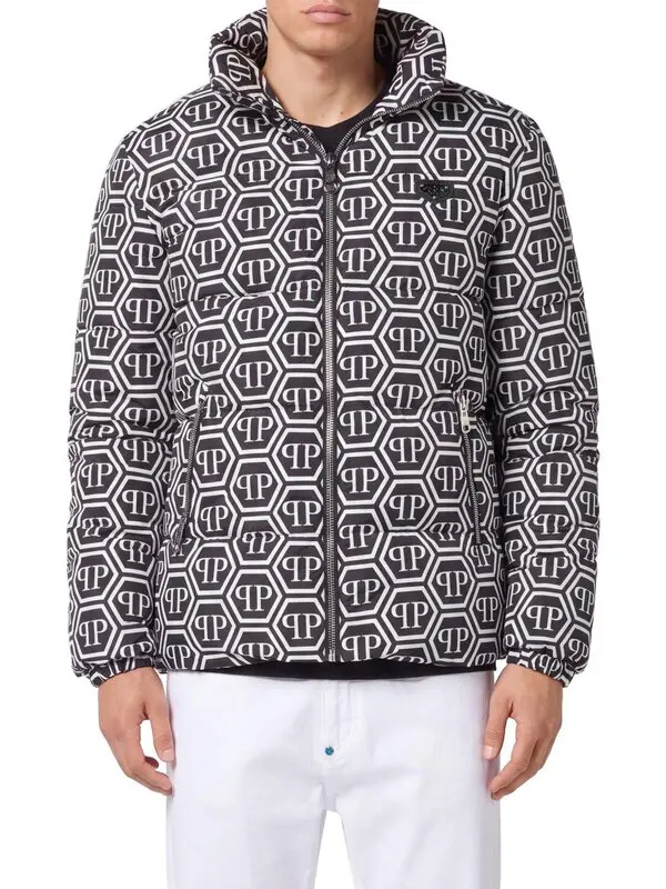 Philipp Plein All-over Hexagon Logo Puffer Jacket - Black