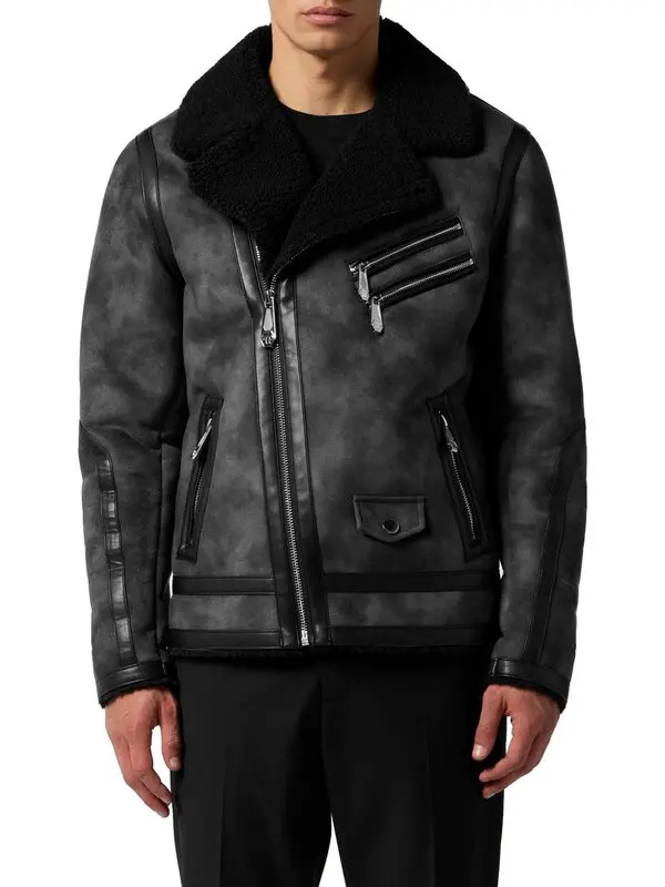 Philipp Plein Leather Biker Jacket - Black