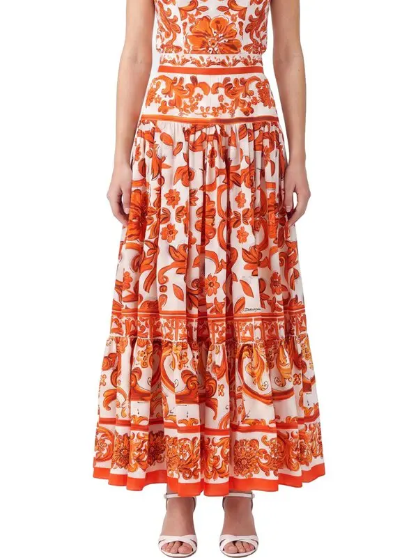 Dolce & Gabbana Majolica Print Cotton Full Midi Skirt - Multicolor