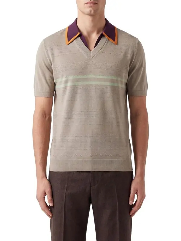 Dries Van Noten Striped Cotton-knit Slim Fit Polo Shirt - Beige