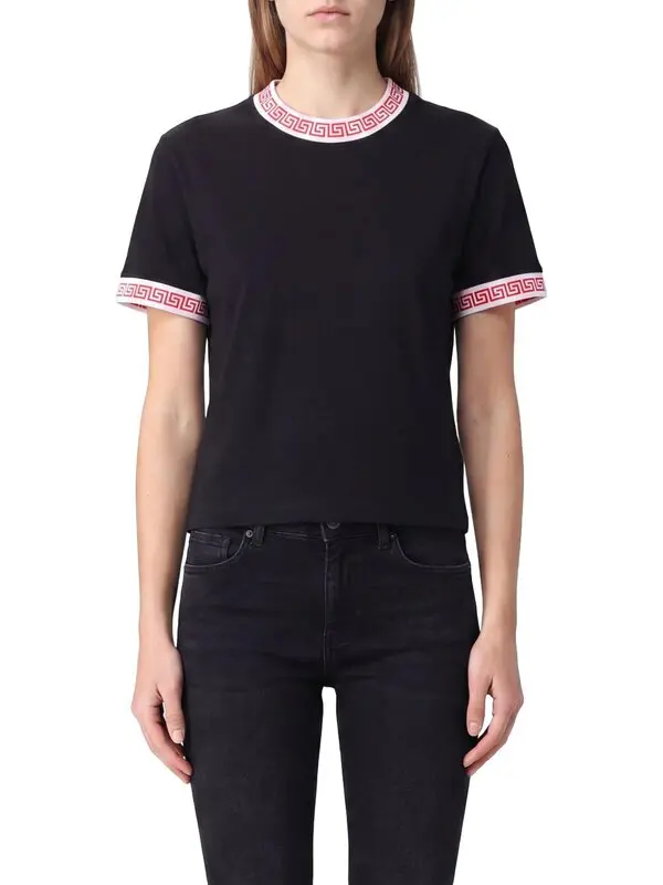 Versace T-shirt With Greek Key Trim - Black