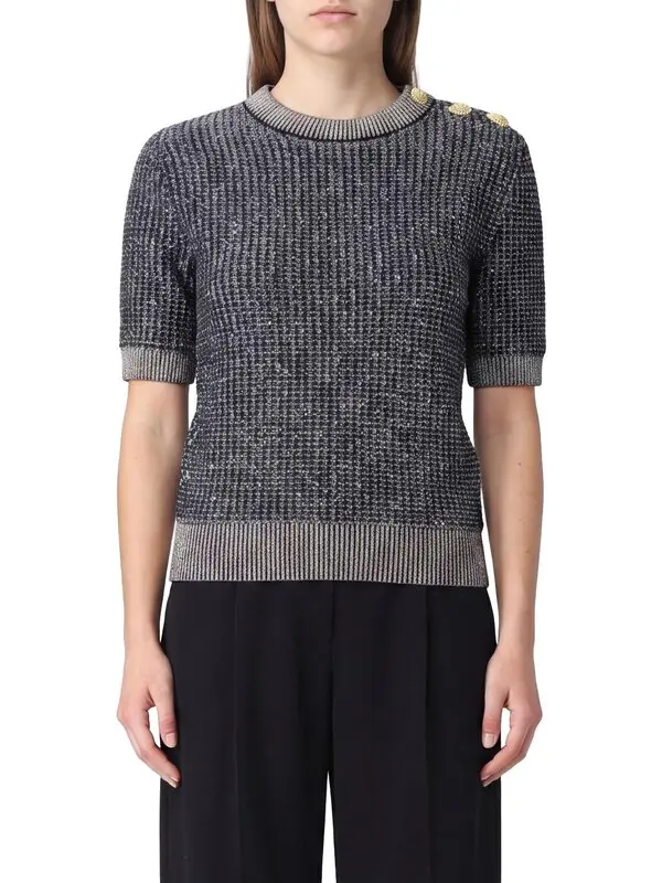 Balmain Knit Top With Embellished Details - Sea