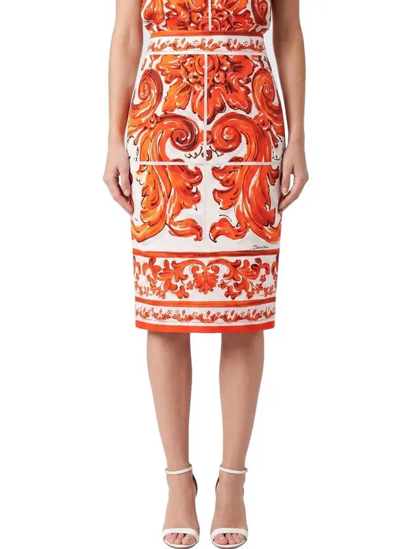 Dolce & Gabbana Printed Midi Skirt - Orange