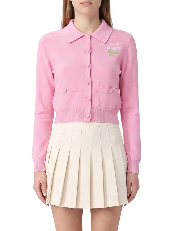 SELF-PORTRAIT Cropped Cardigan With Floral Embellishment - Pink