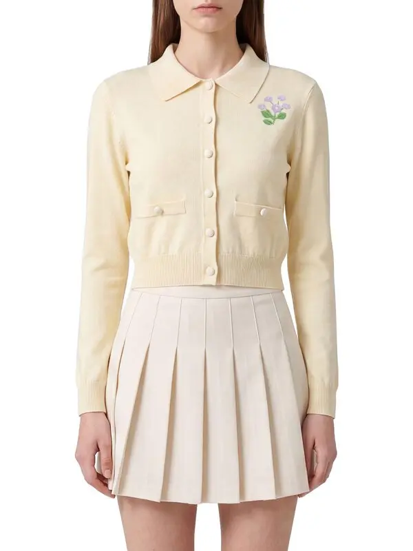 SELF-PORTRAIT Embroidered Collared Cardigan - Yellow