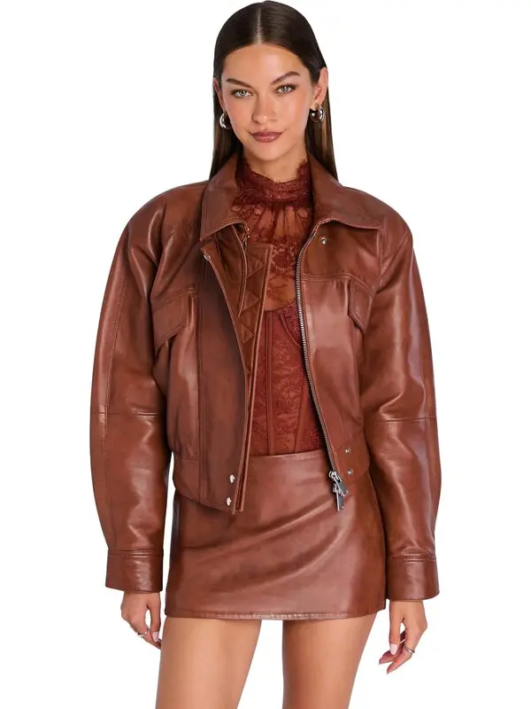 Retrofete Lykke Leather Jacket - Cigar