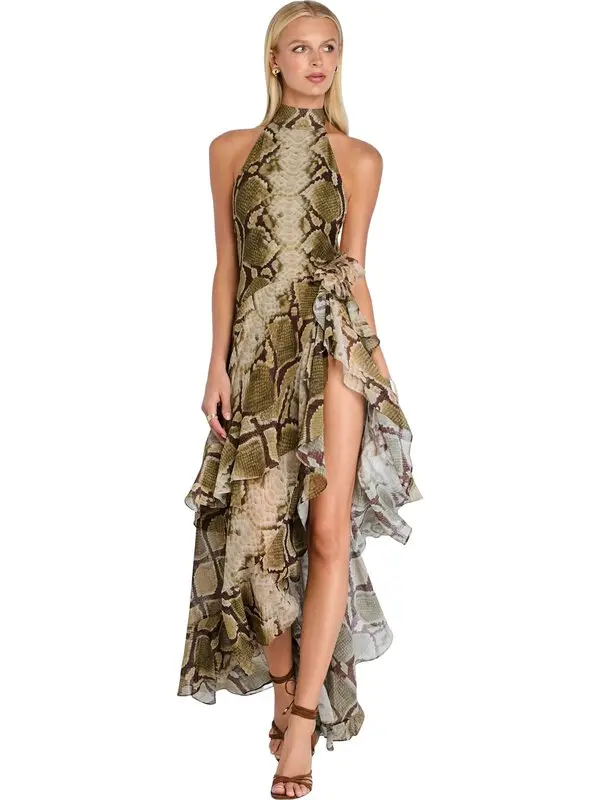 Retrofete Nevae Chiffon Snake Print Maxi Dress - Snakeskin