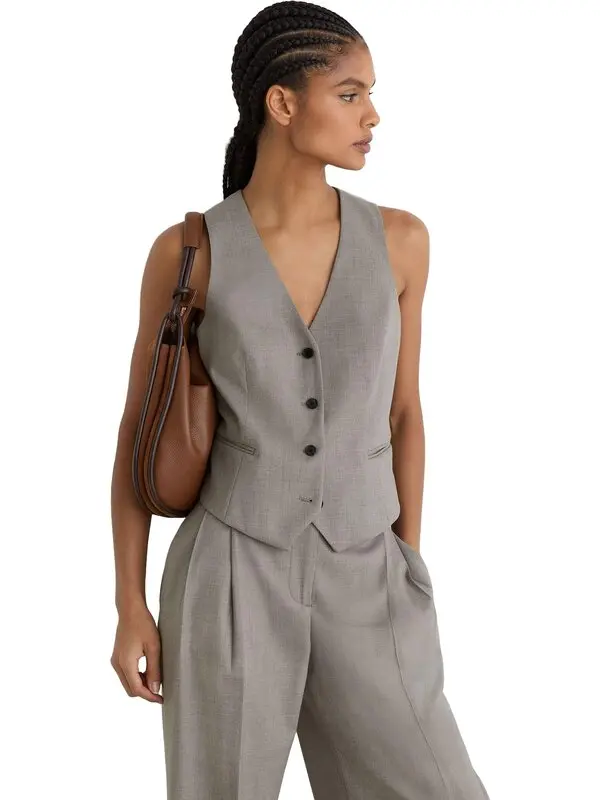 REISS Darcy Tailored Wool-blend Waistcoat - Light Grey