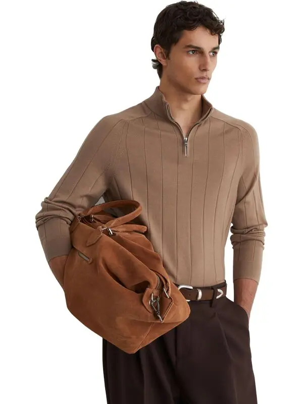 REISS Findlay Merino Wool Half-zip Jumper - Camel Brown