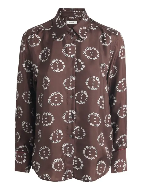 Sandro Silk Floral Print Shirt - Brown