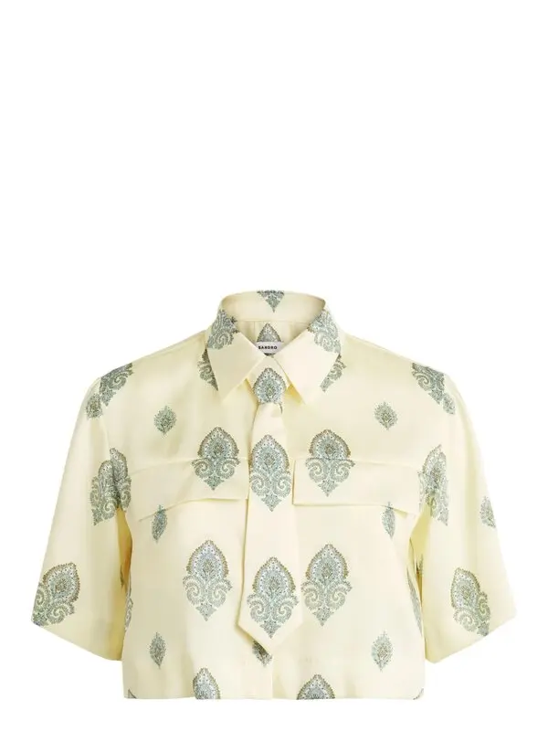 Sandro Paisley Print Cropped Shirt With Tie Detail - Yellow