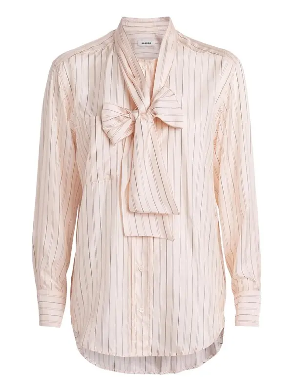 Sandro Striped Pussy Bow Shirt - Pink