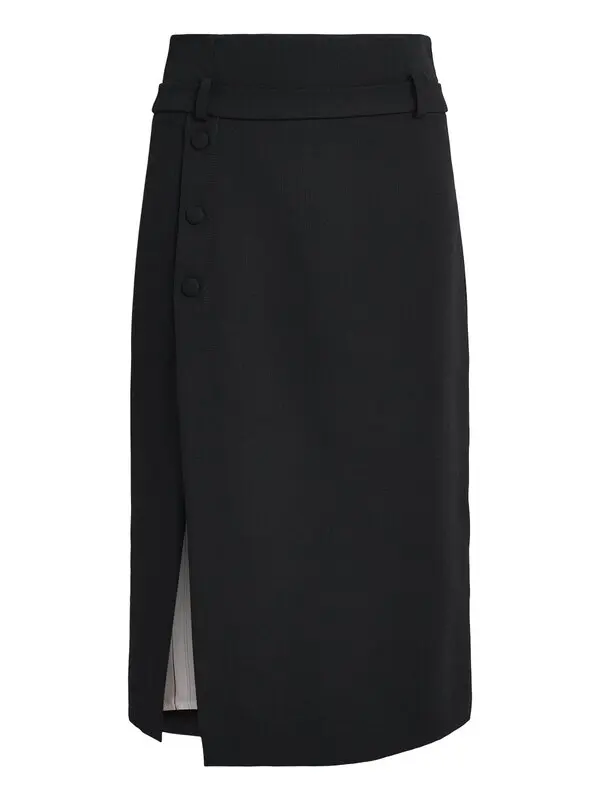 Sandro Wool Double-waistband Midi Skirt - Black