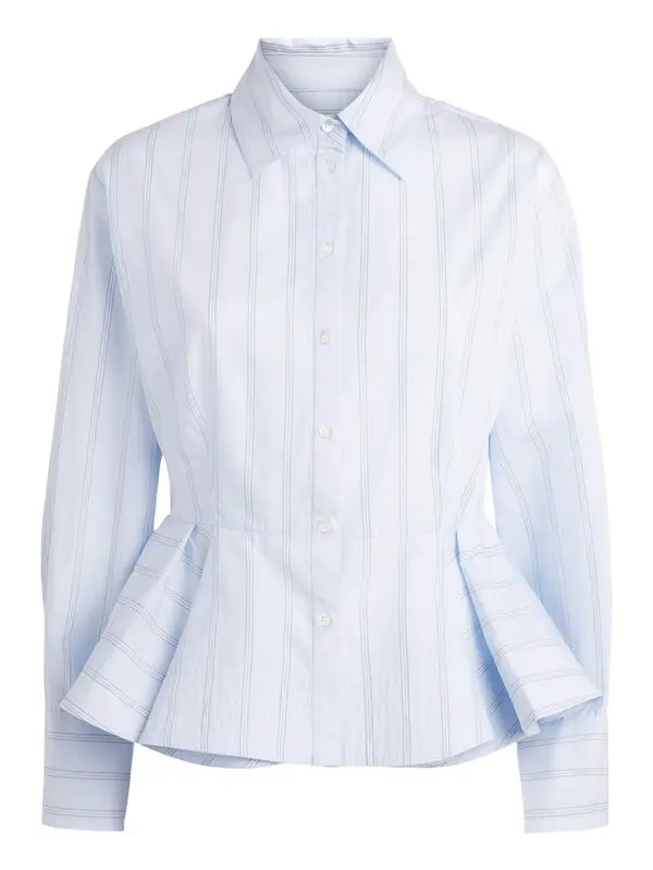 Sandro Cotton Stripe Peplum Shirt - Blue