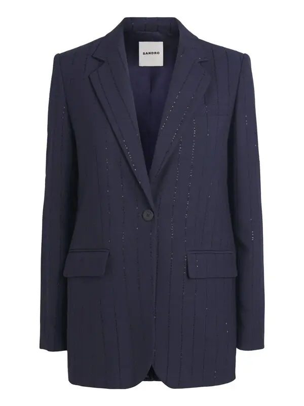 Sandro Embellished Stripe Single-breasted Blazer - Blue