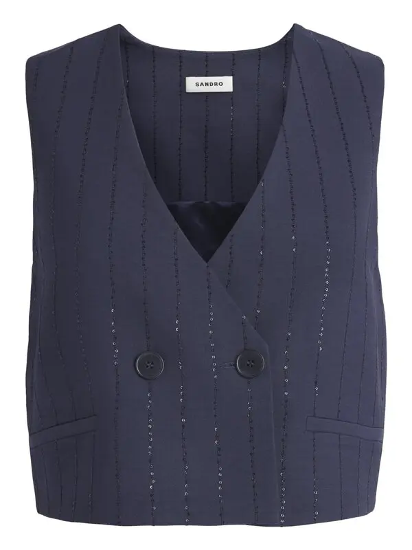 Sandro Embellished Stripe Waistcoat - Blue