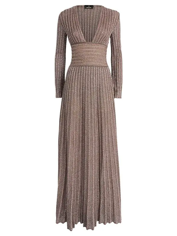 Missoni Long Sleeve V-neck Maxi Dress - Pink