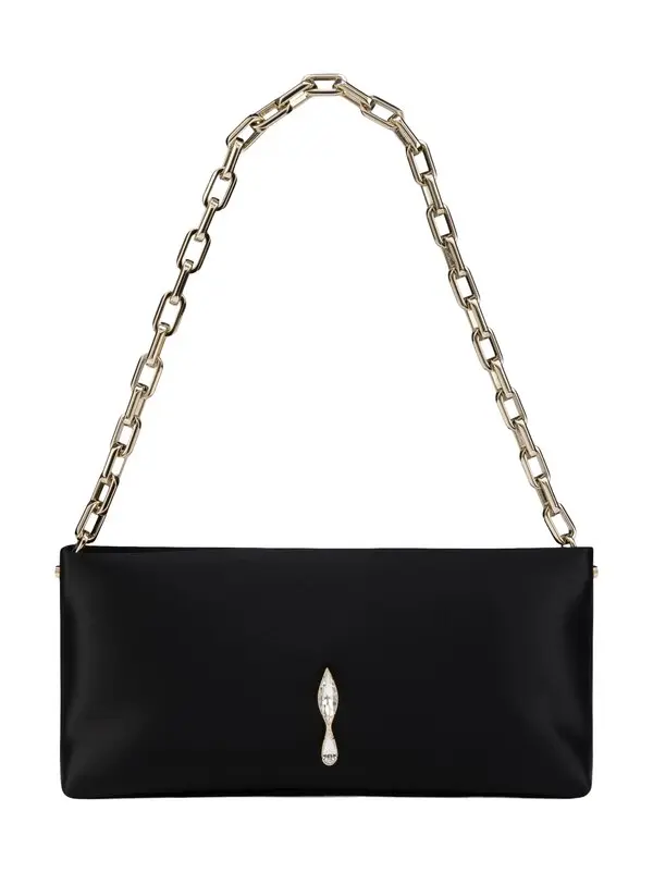 CHRISTIAN LOUBOUTIN Maykimay Chain Pouch Neoprene Satin Clutch Bag - Black