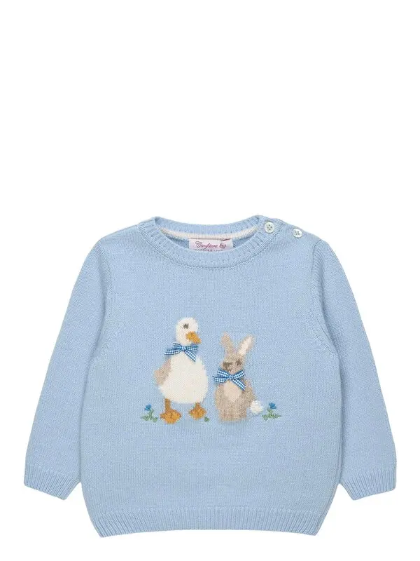 Trotters Knitted Duck And Bunny Sweater - Blue