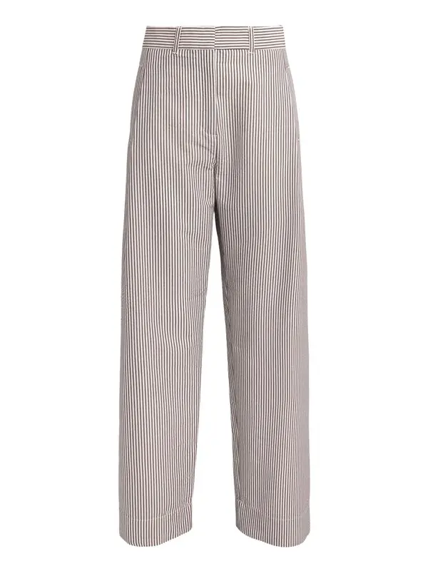 ME+EM Seersucker Stripe Wide-leg Trousers - Brown