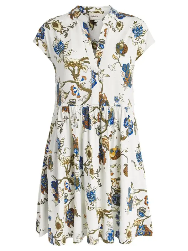 ME+EM Floral Print Organic Cotton Jersey Mini Dress - Beige