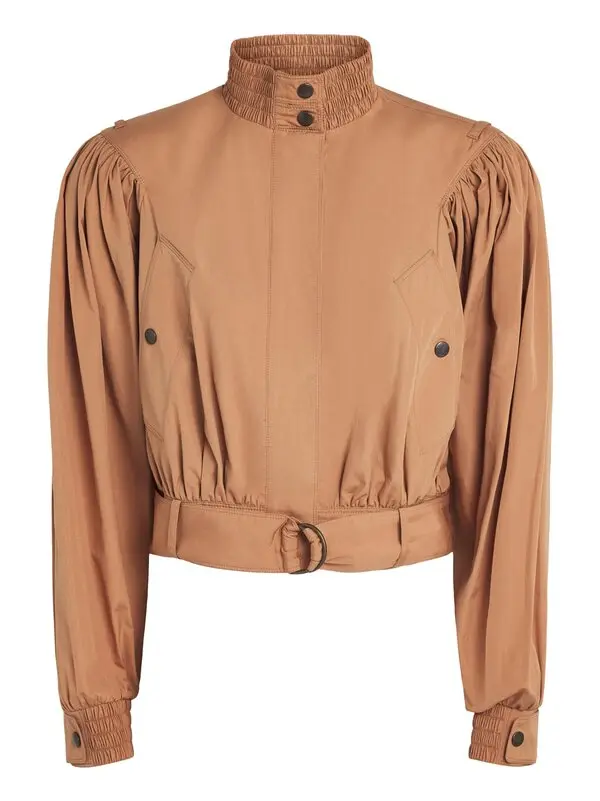 Chloé Organic Cotton Poplin Jacket With Ruched Trims And Self-fabric Tie - Beige