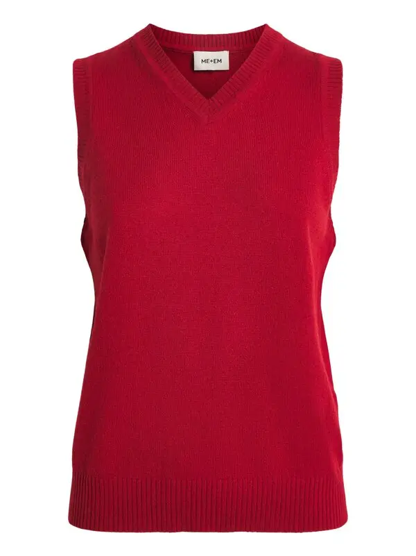 ME+EM Cashmere V-neck Sweater Vest - Red