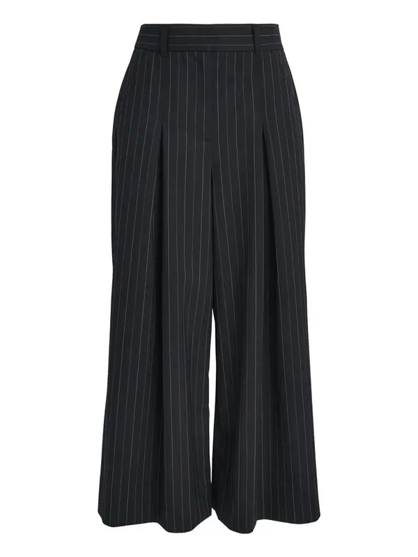 ME+EM Pinstripe Cropped Wide-leg Trousers - Black