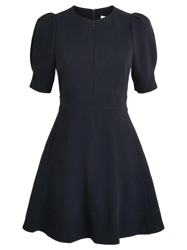ME+EM Textured Puff Sleeve Fit & Flare Mini Dress - Navy