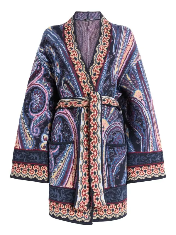 Etro Paisley Waist-belt Cardigan - Blue