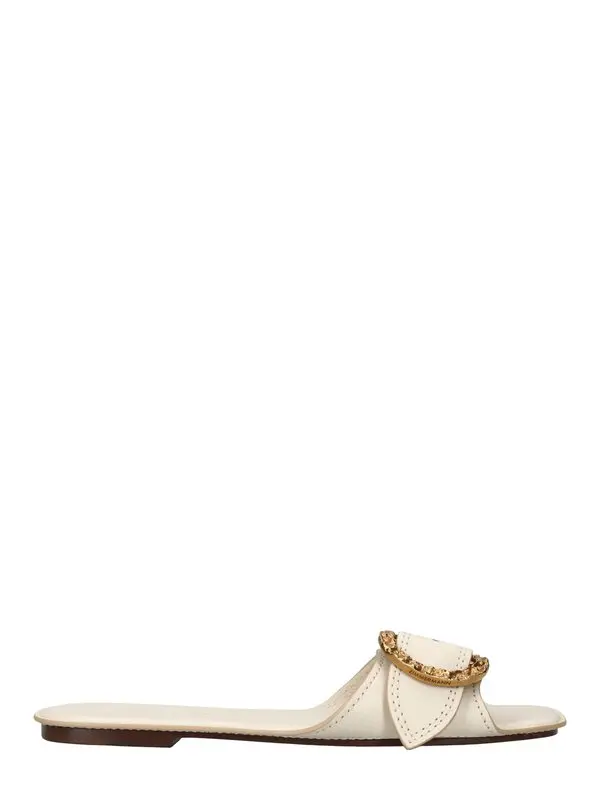 Zimmermann Solena Leather Slides With Gold-tone Buckle - Beige