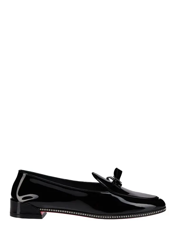 CHRISTIAN LOUBOUTIN Patent Leather Mocastrass Loafers With Crystal Embellishments - Black