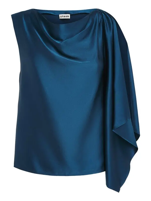 Staud Stretch-silk Asymmetrical Top - Blue