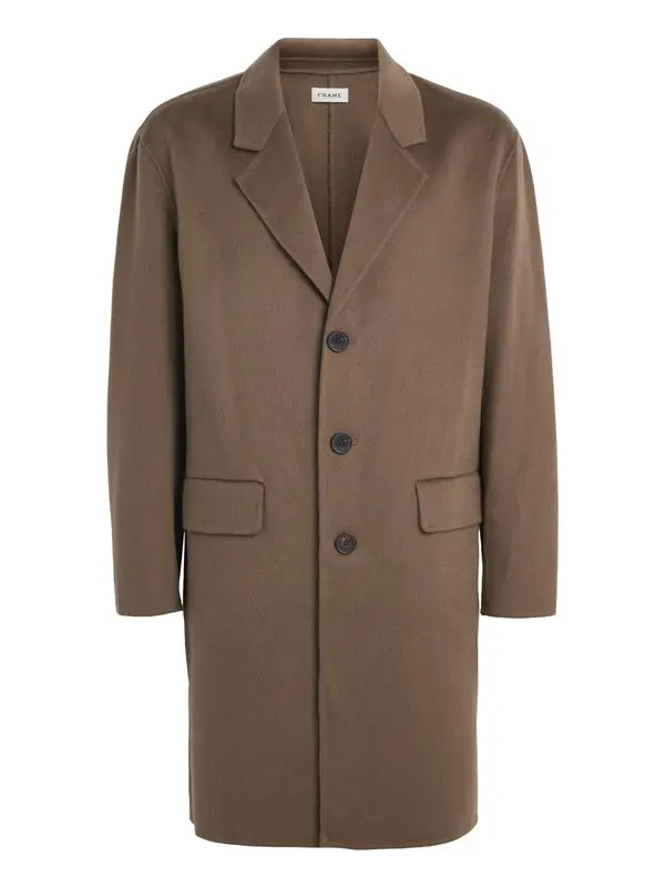 FRAME Wool Overcoat With Notched Lapel - Brown