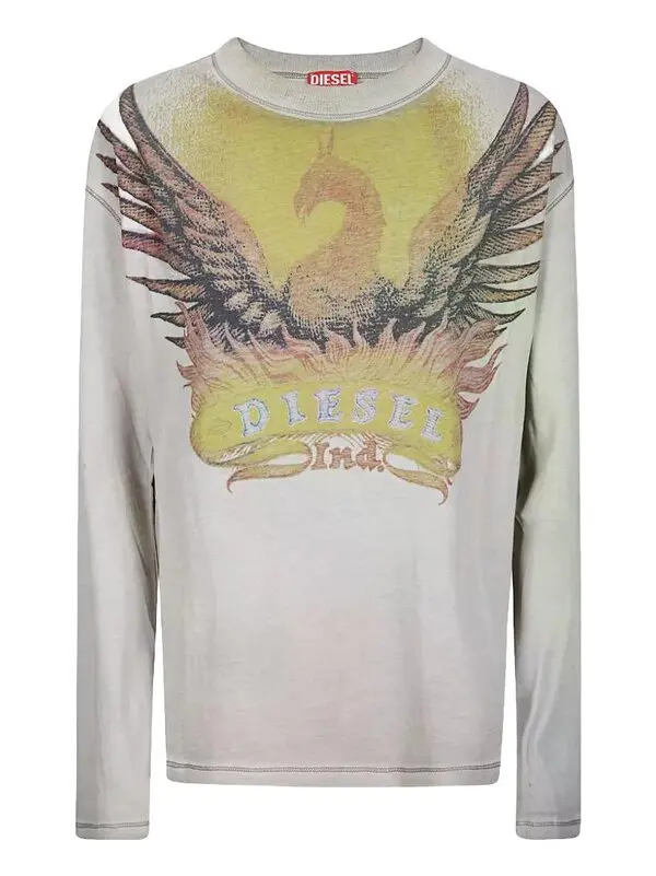 DIESEL® T-hilary Long-sleeved T-shirt With Phoenix Graphic - Neutrals