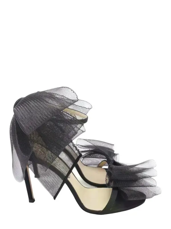 JIMMY CHOO Aveline Bow Detail Ankle Strap Stiletto Sandals - Black