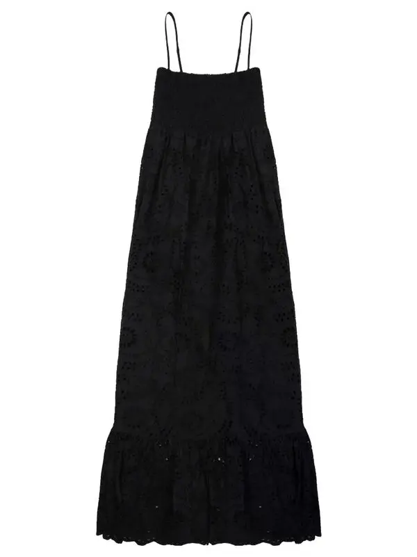MC2 SAINT BARTH Broderie Anglaise Smocked Midi Dress - Black