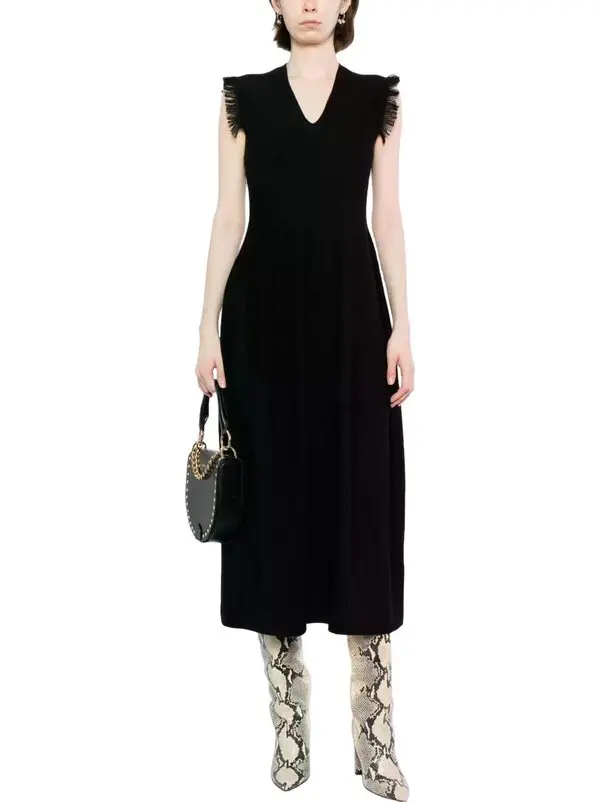 LESS Fringed Midi Dress - Black