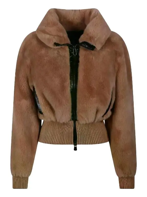 Pinko Faux Fur Zip Up Jacket - Brown