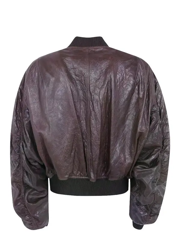 Rick Owens Crinkled Leather Bomber Jacket - Brown